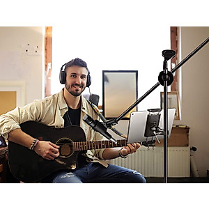 elitehood Metal iPad Mic Stand Holder, 360° Swivel Tilt Microphone Stand Phone Holder Mount, Aluminum Tablet Clamp Adapter for All Phone, iPad Pro 12.9/11, iPad, iPad Mini Air and More 4-12.9" Tablet