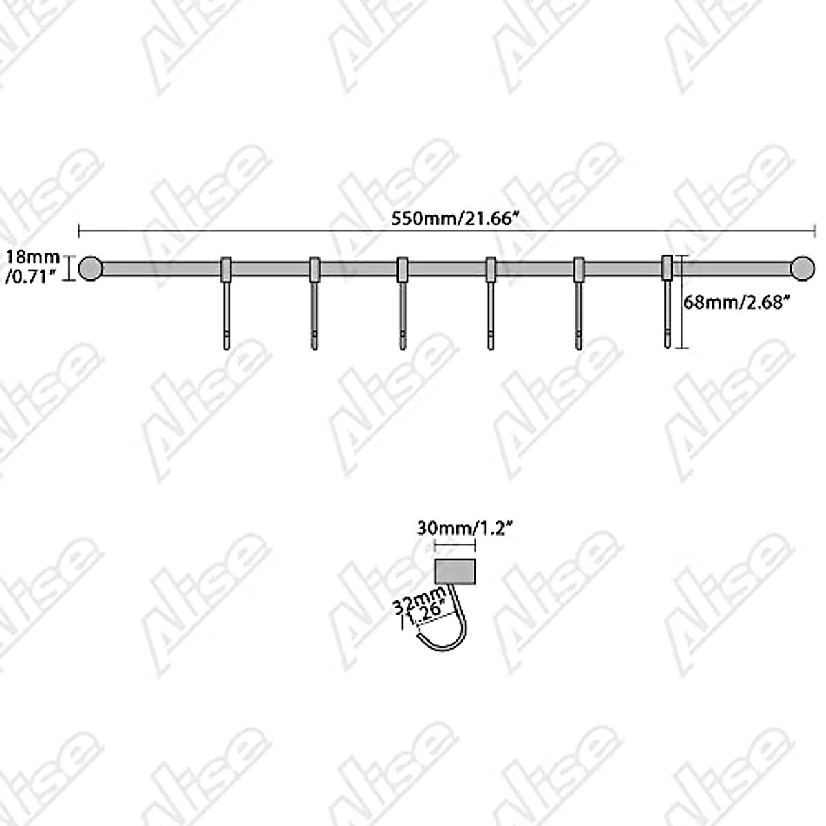 Alise 22 Inch Towel Bar Towel Rail Holder with 5 Adjustable Hooks Coat Rack Kitchen Tool and Utensil Rack for Bathroom Kitchen Wall Mount,SUS 304 Stainless Steel Matte Black