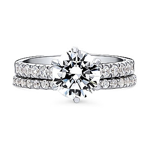 BERRICLE Sterling Silver Solitaire Wedding Engagement Rings 2 Carat Round Cubic Zirconia CZ Ring Set for Women, Rhodium Plated Size 6