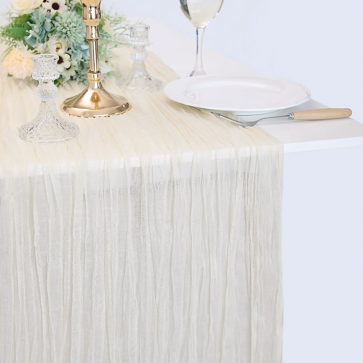 12 Pack Cream Cheesecloth Table Runner 35x120 Inch Cheese Cloth Gauze Table Runner Rustic Boho Table Runner 10FT Long Table Runner for Wedding Arch Baby Shower Birthday Bridal Party Table Decor