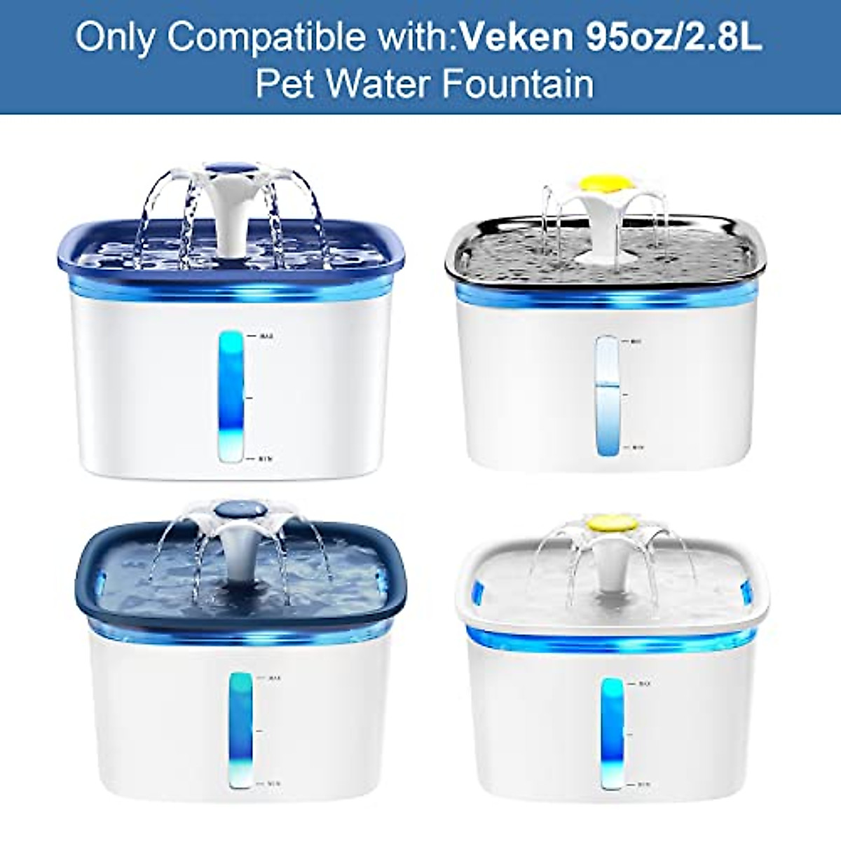 Redoso 8 Pack Replacement Filters & 8 Pack Replacement Pre-Filter Sponges for Veken 95oz/2.8L Bellflower Pet Fountain Cat Water Fountain Dog Water Dispenser