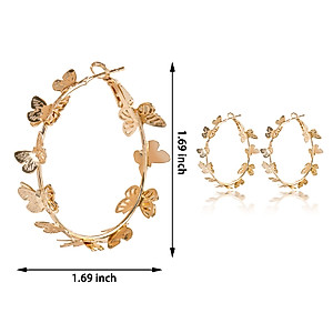 Big Hoop Butterfly Earrings for Women , Gold Monarch Butterfly Earrings , Gift Butterfly Party or Daily Wear (Party butterfly gold)