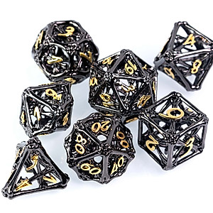 UDIXI Metal DND Dice Set, 7 PCS Bone D&D Dice Set, Polyhedral Dice Set for Role Playing Game MTG Pathfinder (Bone Black Golden)