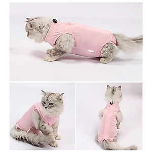 Cat Surgery Suit Surgical Cat Professional Recovery Suit for Abdominal Wounds or Skin Diseases, E-Collar Alternative for Cats and Dogs, After Surgery Wear, Cat Surgical Mask (M, Pink)