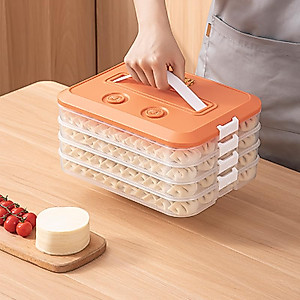 Ahathyw 4-Layer Frozen Dumpling Storage with Lids & Timing, Flat Stacks Food Container Icing Cookies Wonton Donuts Box Organizer For Fridge, Keeping Fresh
