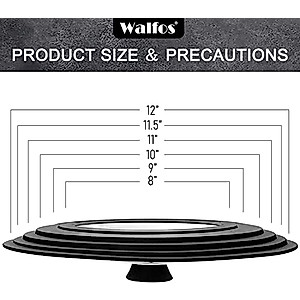 Walfos Universal Pan Lid - Pot Lid for Pots, Pans and Skillets, with Unique Enlarged Heat Resistant Silicone Rim and Tempered Glass, Fits 8" to 12" Diameter Cookware, BPA Free (1 Piece)