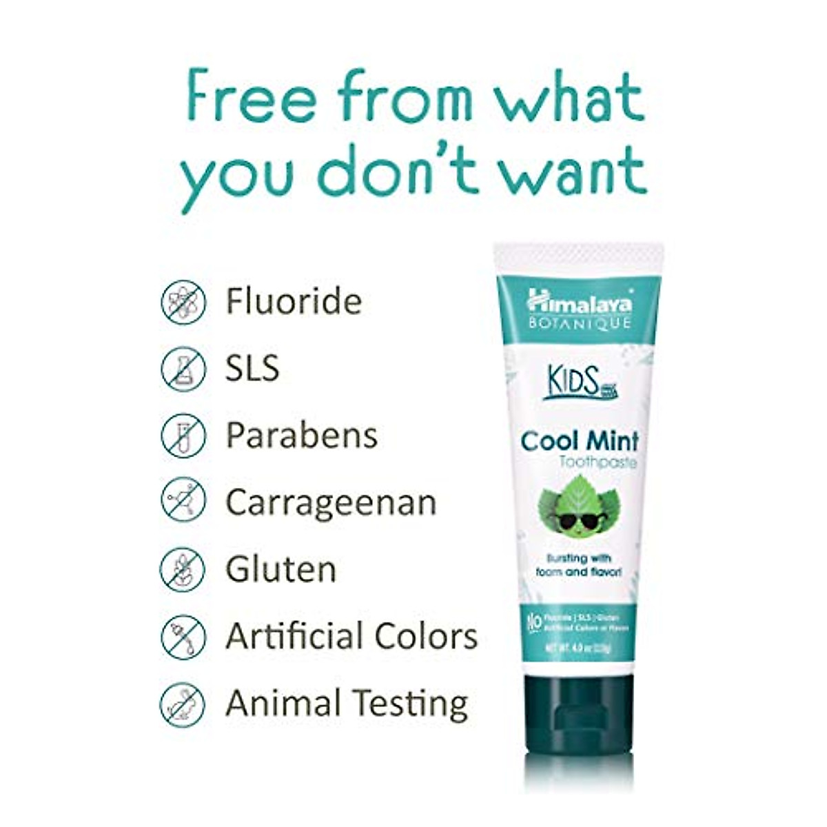 Himalaya Botanique Kids Toothpaste, Cool Mint, Fluoride-Free, Gentle, No Artificial Colors, SLS Free, Gluten Free, Cruelty Free, Vegan, Foaming, 4 Oz, 1 Pack…