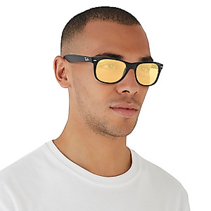 Ray-Ban RB2132F New Wayfarer Low Bridge Fit Square Sunglasses, Black/Yellow, 55 mm