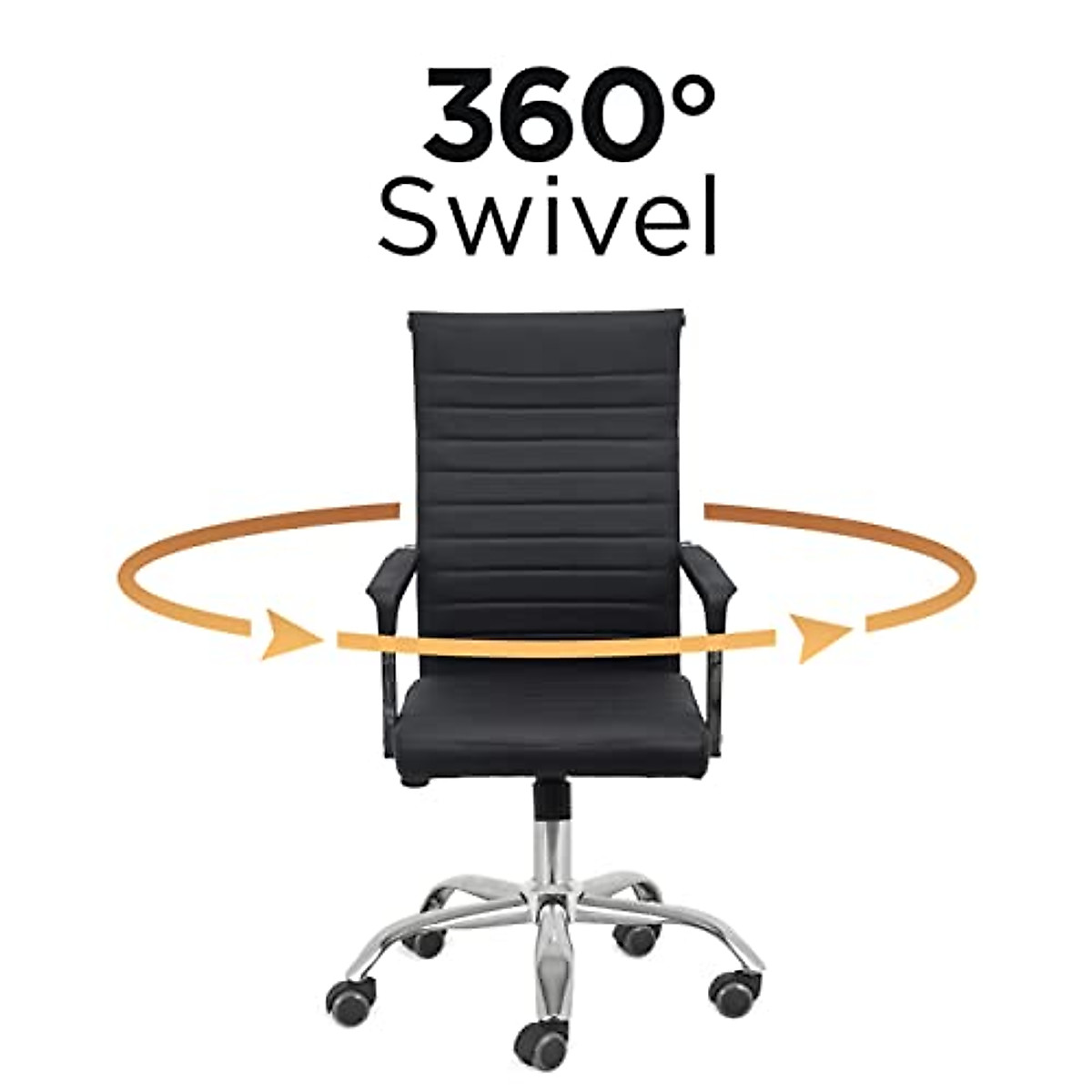 Comfty Mid Back and Chrome Base Ribbed Leather Swivel Office Chair, 40.55”-44.49”, Black