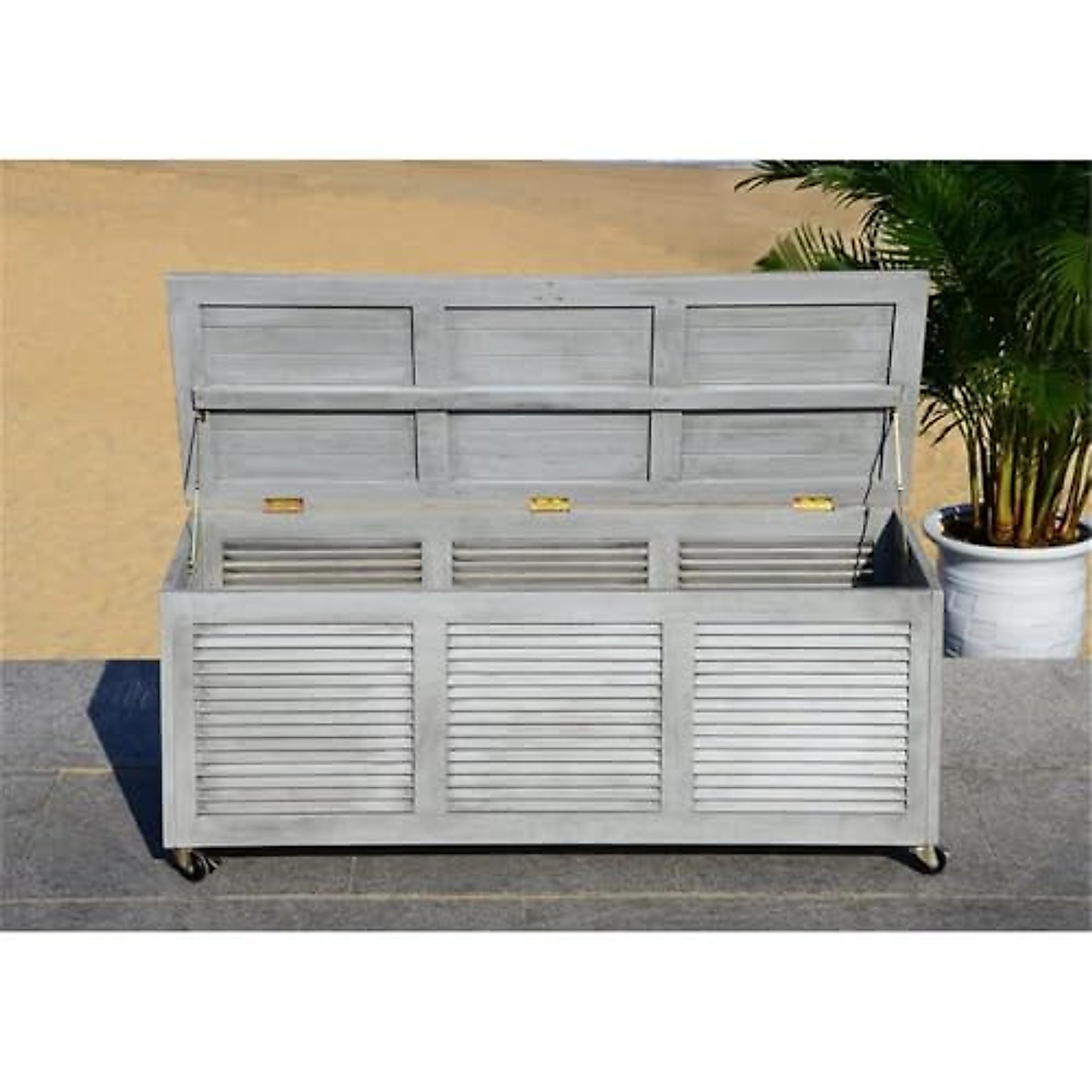 Safavieh PAT7038B Outdoor Collection Elina Grey Wash 47.2" Cushion Deck Box