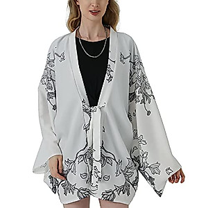 Rubruan Women's Kimono Floral Cover Up Japanese Haori Cardigans Casual Loose Open Front Blouses Summer Beach Tops for Men