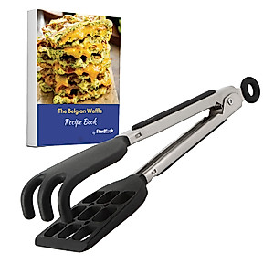 Mini Waffle Tongs by StarBlue – 8 Inches Silicone and Nylon Serving Tongs with Non-Slip Smooth Handles, Non-Scratch and Dishwasher Safe, Multipurpose Spatula Tongs for Belgian Waffle Serving