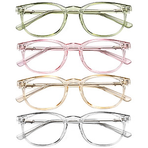 KSSESSE 4 Pack Blue Light Blocking Reading Glasses for Women Men Oval Eyeglasses Readers with Spring Hinge
