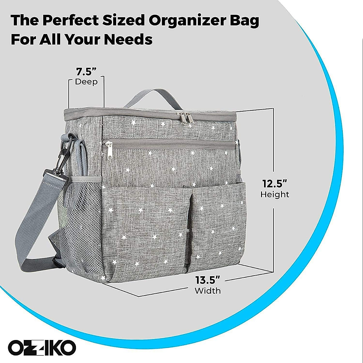 Ozziko Stroller Organizer, Universal Diaper Bag Backpack Bag Fit for Newborn Baby Girl Or Boy Tote, Gift for Shower, New Parents, New Mom, Infants, Toddlers, Babies