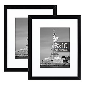 ENJOYBASICS 8x10 Picture Frame, Display Poster 5x7 with Mat or 8x10 Without Mat, Wall Gallery Photo Frames, Black, 2 Pack