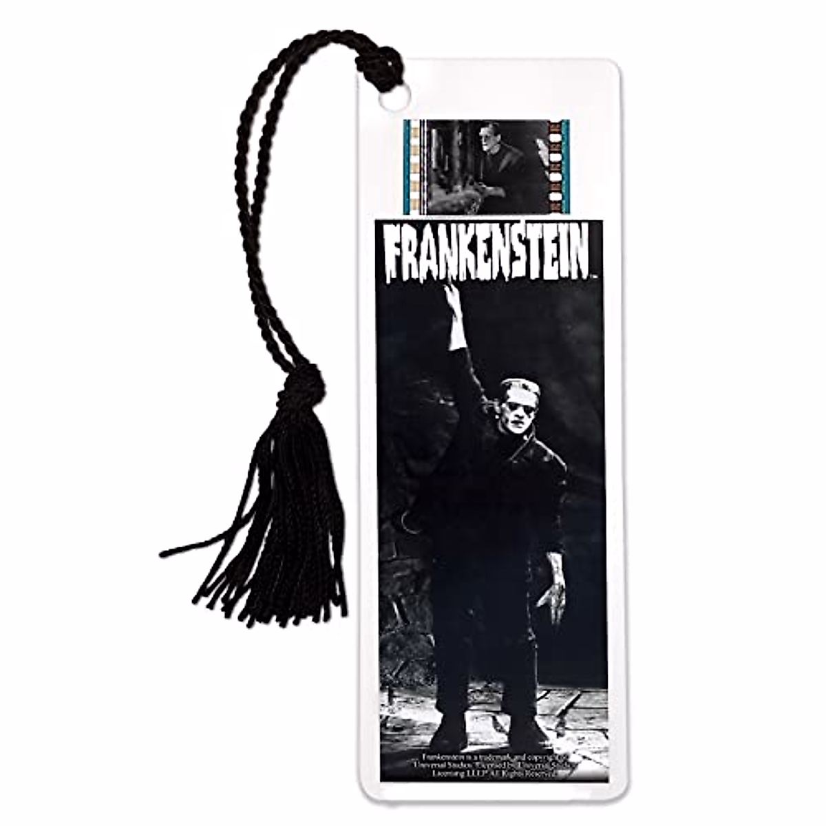 Universal Monsters Frankenstein (1931) - Boris Karloff - Laminated 2x6 FilmCells Bookmark with 35mm Clip of Film and Tassel