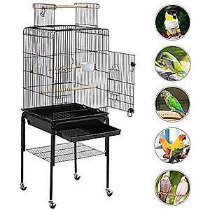Yaheetech Open Top Rolling Parrot Bird Cage for Cockatiel Sun Parakeet Green Cheek Conure Mid-Sized Parrot Cage with Detachable Stand