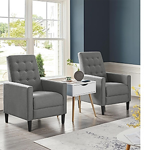 Yaheetech Fabric Recliner Chair Mid-Century Modern Recliner Adjustable Single Recliner Sofa with Thicker Seat Cushion Tufted Upholstered Sofa with Pocket Spring for Living Room Bedroom Gray