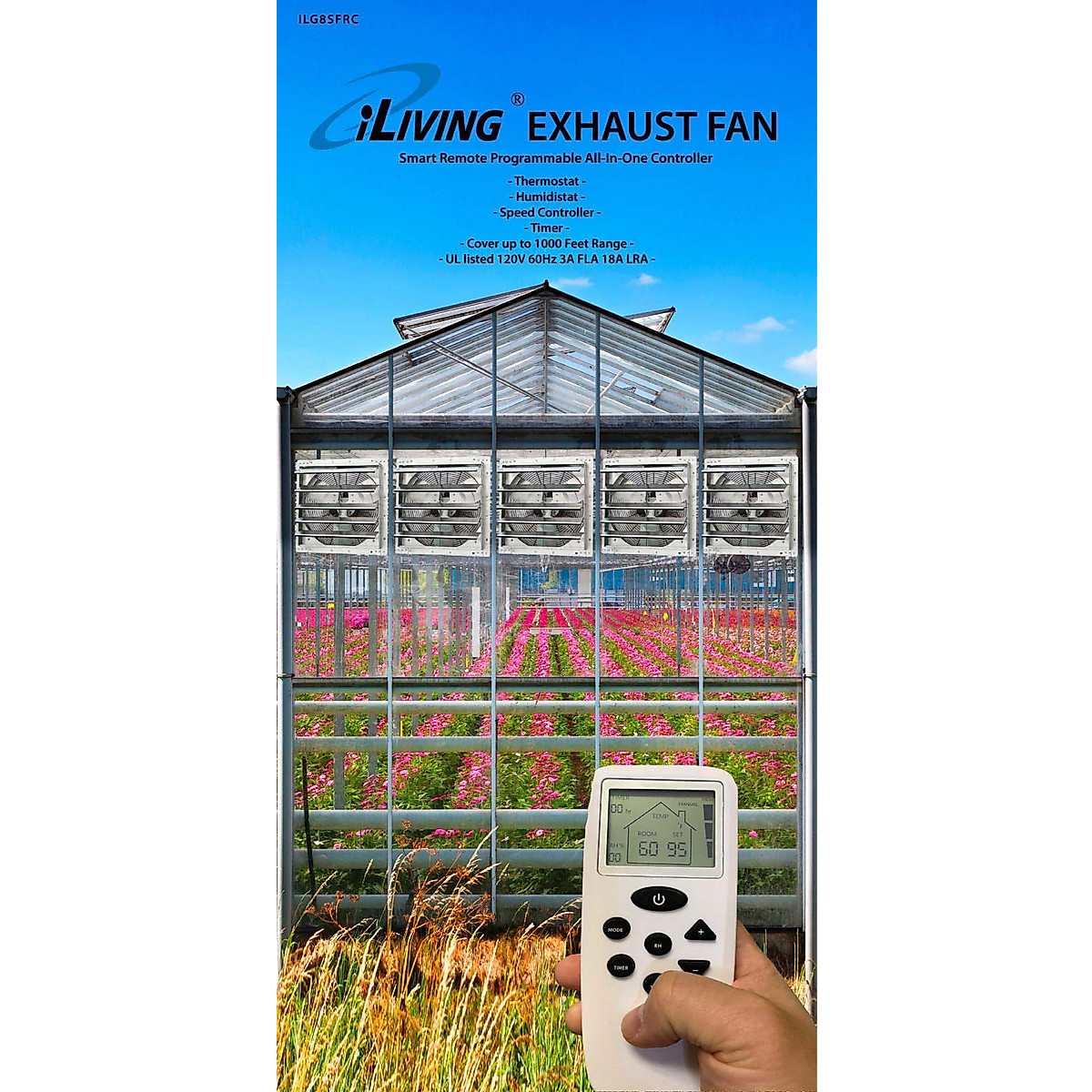 iLiving 10" Shutter Exhaust Fan with Wireless Smart Remote Controlled Thermostat and Humidity, Variable Speed Wall Mounted Attic Vent Fan, Chicken Coop Ventilation, 820 CFM, 1200 SQF Coverage Area