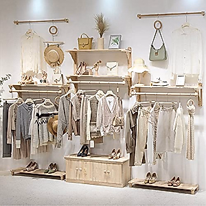 Wooden Hanging Rails for Clothes, Wall Hangers Display Rack Heavy Duty Clothing Rack Garment Shelf for Retail Store