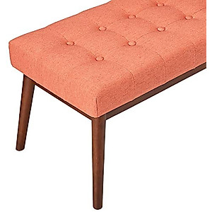 Christopher Knight Home Flavel Mid-Century Tufted Fabric Ottoman, Coral / Walnut
