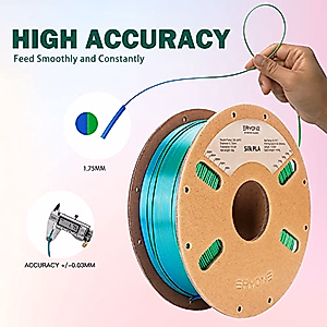 ERYONE Silk Dual Color Filament PLA 3D Printer 1.75mm +/- 0.03mm, Coextrusion Filament PLA Shiny Filament 1kg(2.2lbs), Blue Green