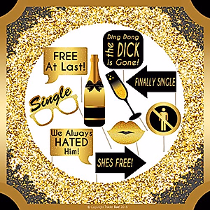 Divorce Party Decorations Kit | 10 Divorce Photo Booth Props | I Do I Did I'm Done! Banner | Divorcee Sash | 10 Gold Confetti Balloons and 10 Black Balloons