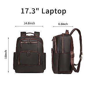 ZHYOL Men's Leather Backpack 17.3 Inch Laptop Backpack Genuine Leather Casual Travel Daypack Hiking Travel Bag Camping Rucksack