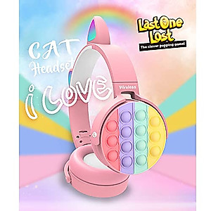 Rainbow Pop-On-It Bluetooth Headphones, Fidget Bluetooth Head-Mounted Stereo Headset, Wireless Headphones Noise Cancelling Headphones Over-Ear Headphones Gaming Headset for Kids Teens (Pink)