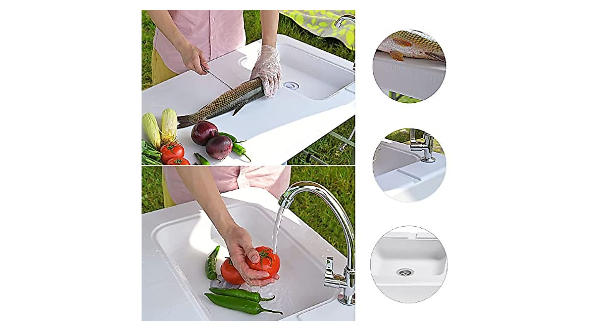 Portable Fish Cleaning Table with Sink and Sprayer
