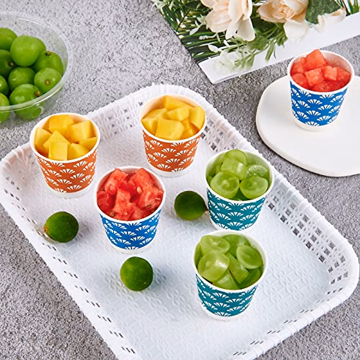 JollyPack [1200 Pack] 3 oz Paper Cups, Disposable Bathroom Cups, Small Mouthwash Cups, Rinse Cups, Orange Blue and Green Mini Cups for Candy and Biscuits, Perfect for Bathroom, Party, Picnic, Travel