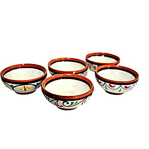 Cactus Canyon Ceramics VERY SMALL Spanish Terracotta 5-Piece VERY SMALL Mini-Bowl (Pinch Bowls) Set, White