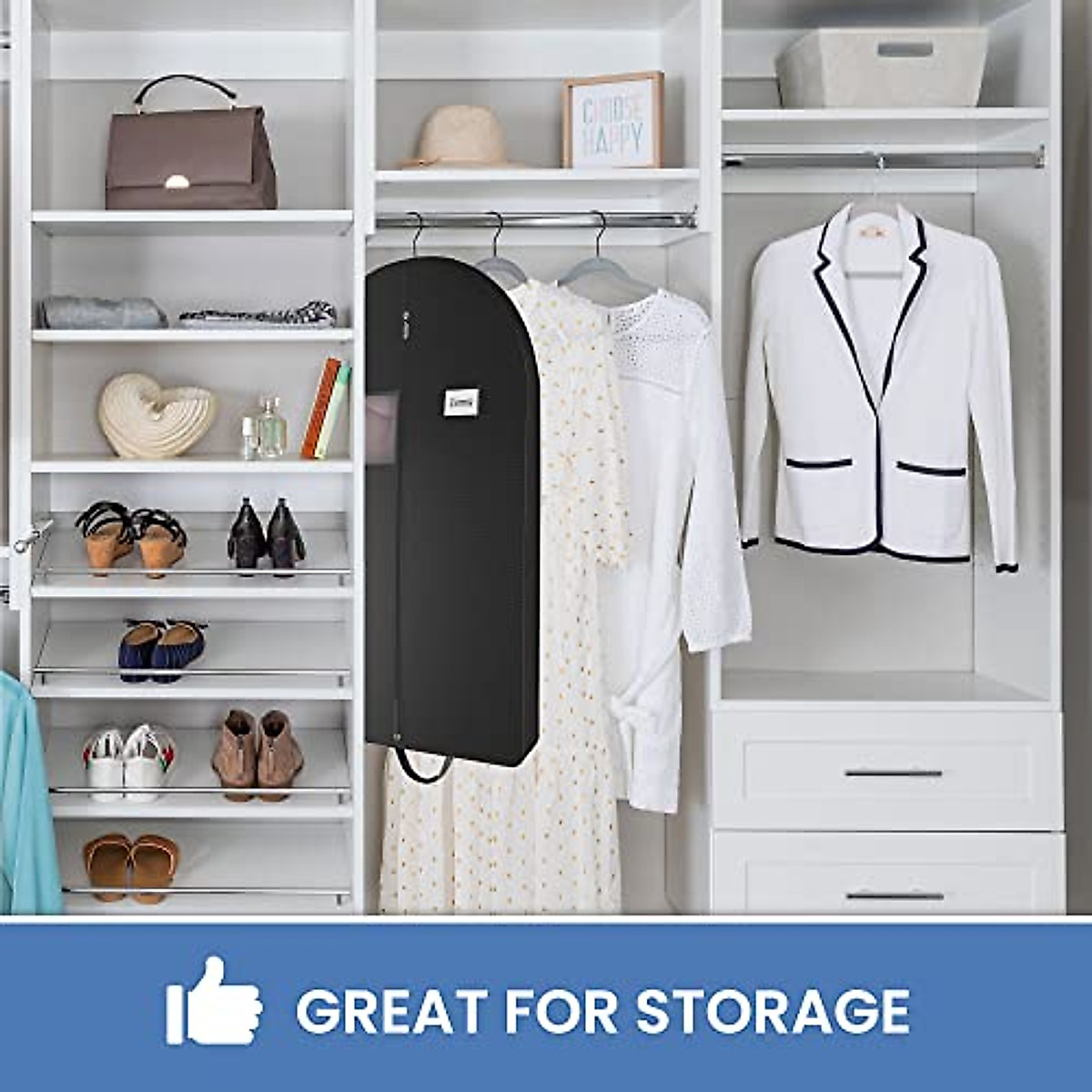 Black Garment Bag for Travel and Storage, with Zipper and Eye-Hole, Carry Handles for Suits Tuxedos Dresses Coats 26 inch x 42 inch x 5 inch