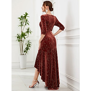 Ever-Pretty Women's Plus Size Velvet High-Low Wedding Mermaid Maxi Formal Dress Gala Dresses Maroon US16