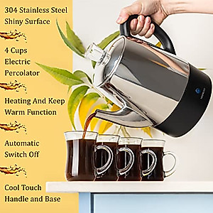 Mixpresso Electric Percolator Coffee Pot | Stainless Steel Coffee Maker | Percolator Electric Pot - 4 Cups Stainless Steel Percolator With Coffee Basket