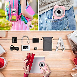 Digital Camera, FHD 1080P 44MP Kids Camera for Photography with 32GB Card, 16X Zoom Point and Shoot Digital Camera with Fill Light, Anti-Shake Compact Small Camera for Teens Boys Girls (Pink)