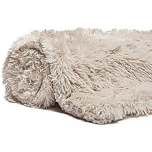 Chanasya Fuzzy Shaggy Faux Fur Throw Blanket and Pillow Cover 3-Piece Set - Lightweight Plush Sherpa Throw (50x65 Inches) and 2 Matching Throw Pillow Covers (18x18 Inches) for Bed Couch - Creme