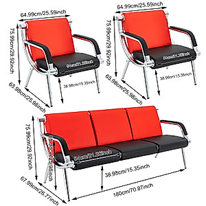 Waiting Room Reception Bench,PU Furniture Guest Seating Lobby Conference Chairs with Armrest for Clinic Office Airport Barber Salon Bank,3 Seat,Guest Chair Reception Chair,Executive Chair Set of 2