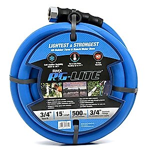 AG-LITE BSAL3415 3/4" x 15' Hot/Cold Water Rubber Garden Hose, 100% Rubber, Ultra-Light, Super Strong, 500 PSI, -50F to 190F Degrees, High Strength Polyester Braided