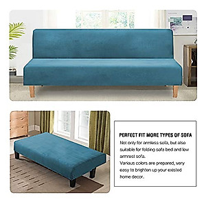 H.VERSAILTEX Real Velvet Futon Cover Armless Sofa Covers Sofa Bed Covers Stretch Futon Couch Cover Sofa Slipcover Furniture Protector Thick Soft Velvet Fabric Form Fitted Stay in Place, Peacock Blue