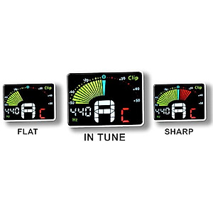 Real Tuner - Chromatic Clip-on Tuner for Guitar, Bass, Violin, Ukulele, Banjo, Brass and Woodwind Instruments - Bright Full Color Display - Extra Mic Function - A4 Pitch Calibration - Transposition