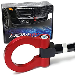 iJDMTOY Red Track Racing Style Front Bumper Tow Hook Ring Compatible With 2014-up Porsche Macan, 2015-2018 Audi Q3, 2016-up Audi Q7, Made of Light Weight CNC Aluminum