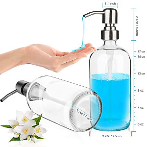 ARKTEK Glass Soap Dispenser - Clear Dish Soap Dispenser for Kitchen, Refillable Liquid Hand Soap Dispenser with Rust Proof Stainless Steel Pump for Bathroom, Countertop (17 Ounce/ 500 ML)