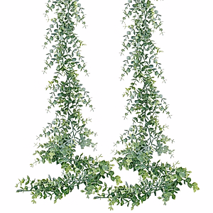 Dolicer Eucalyptus Garland, 12FT Faux Greenery, Artificial Leaves Vine, Fake Hanging Garlands Wedding Decor (Grey Green)