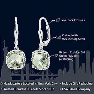 Gem Stone King 925 Sterling Silver 8MM Cushion Gemstone Birthstone Leverback Drop Dangle Earrings for Women