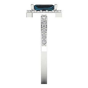 Clara Pucci 2.07 ct Emerald Cut Solitaire Halo Natural London Blue Topaz Engagement Promise Anniversary Bridal Ring 18K White Gold 3.5