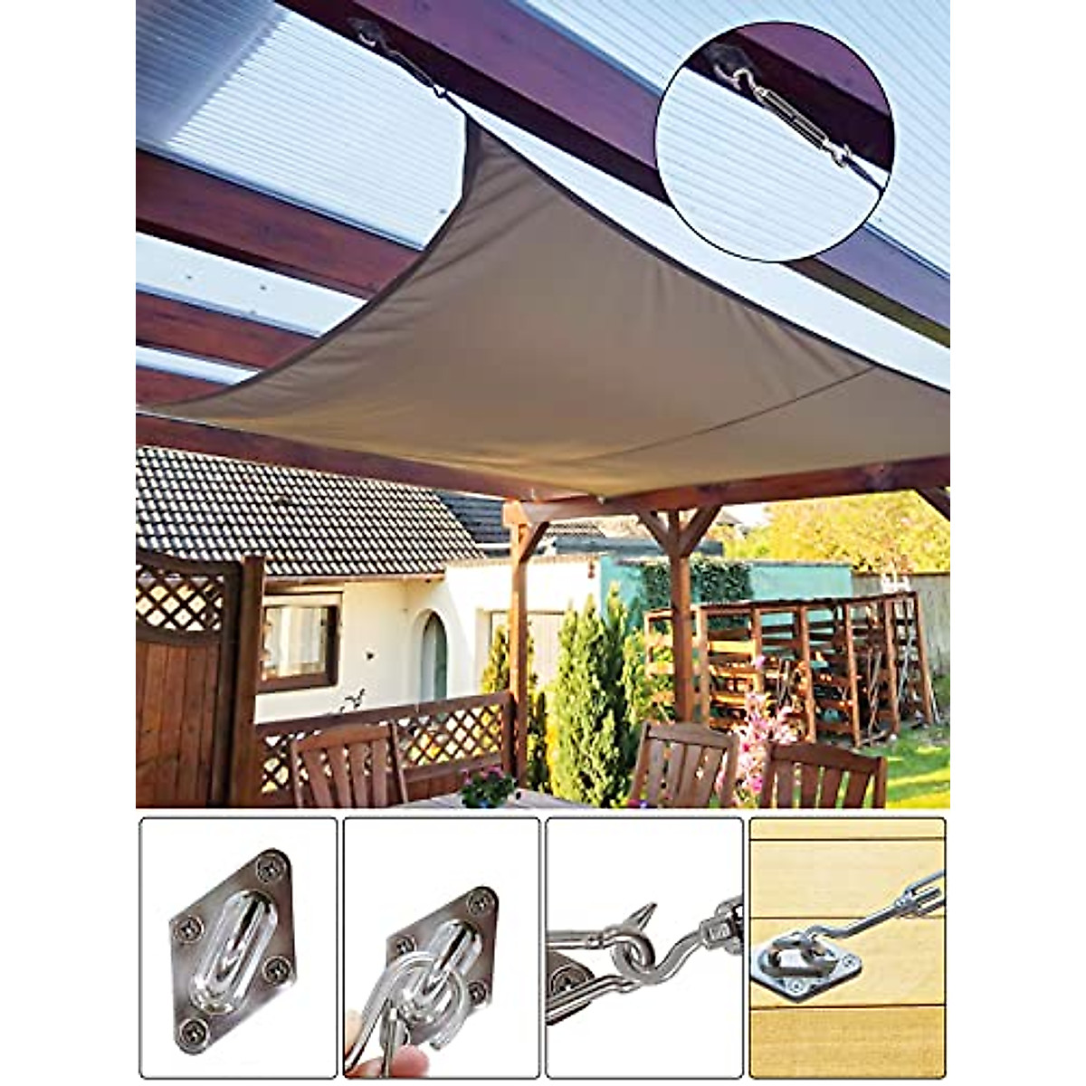 Shade Sail Hardware Kit, 304 Stainless Steel Sunshade Canopy Hardware Kit for Install Rectangle and Triangle Shade Sails Deck Garden Lawn Patio Outdoor Metal Sail Shade Pergola Kit (40PCS)