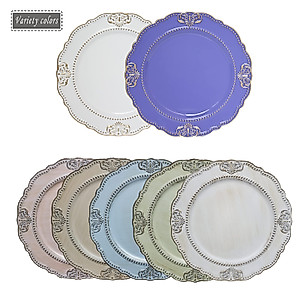 Spsyrine Antique White Charger Plates, Set of 6 Embossed Baroque Chargers for Dinner Plates, Wedding, Party