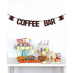 Coffee Bar Banner, Love is Brewing Banner Decorations, Bridal Shower Party Decoration, Coffee Bar Sign Bachelorette/Wedding/Anniversary Party Banner Decor Supplies Brown Glitter