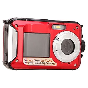 Waterproof Digital Camera, Full HD 2.7K 48MP 10ft Waterproof Underwater Digital Camera, 16X Digital Zoom Front Rear Double Screens Waterproof Digital Camera (Red)